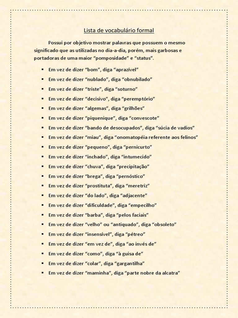 Lista de Vocabulário Formal | PDF