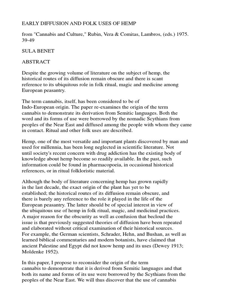 Early Diffusion and Folk Uses of Hemp Sula Benet | Download Free PDF ...