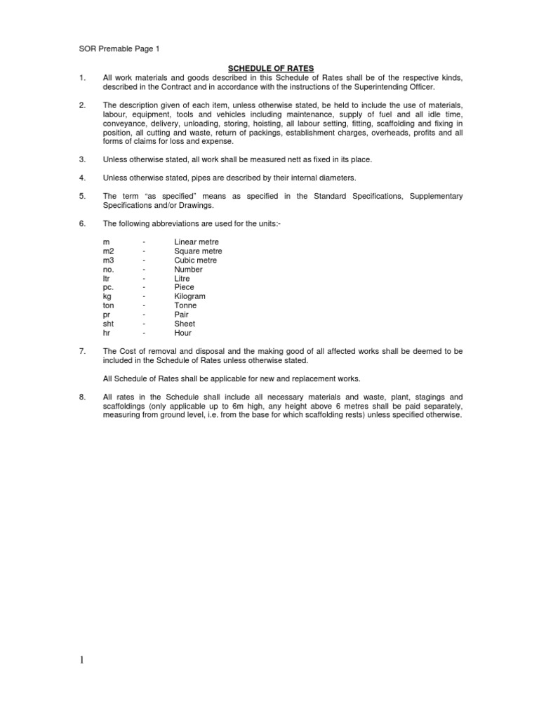 Standard Schedule of Rates for Construction | PDF | Concrete | Brick