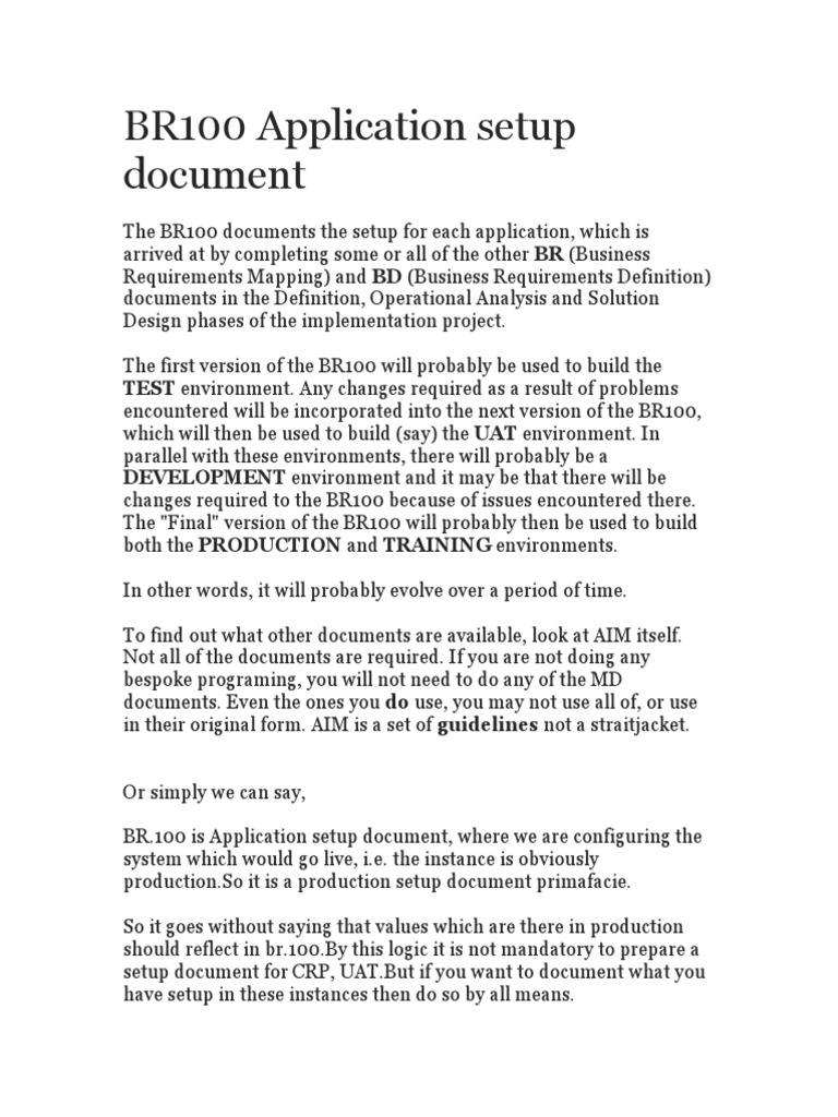 BR100 Application Setup Document | PDF | Areas Of Computer Science | Software Engineering