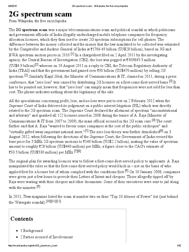 2G Spectrum Scam - Wikipedia, The Free Encyclopedia | PDF | Government
