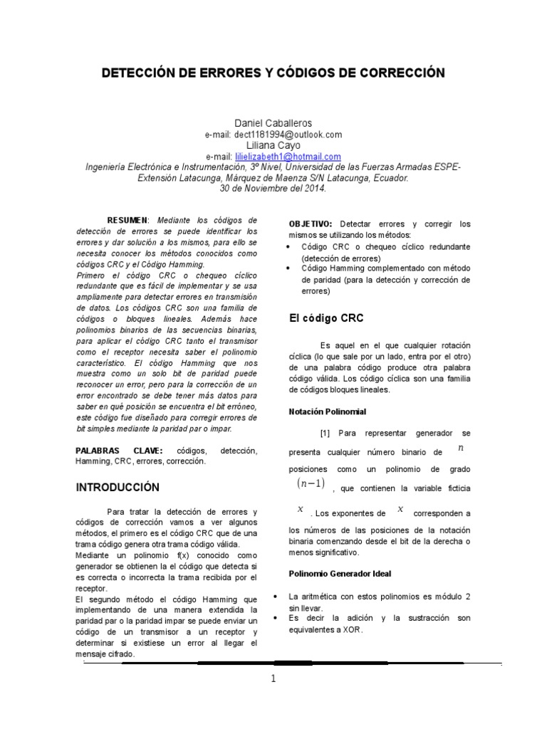 Codigos de Error | Detección y corrección de errores | Aritmética