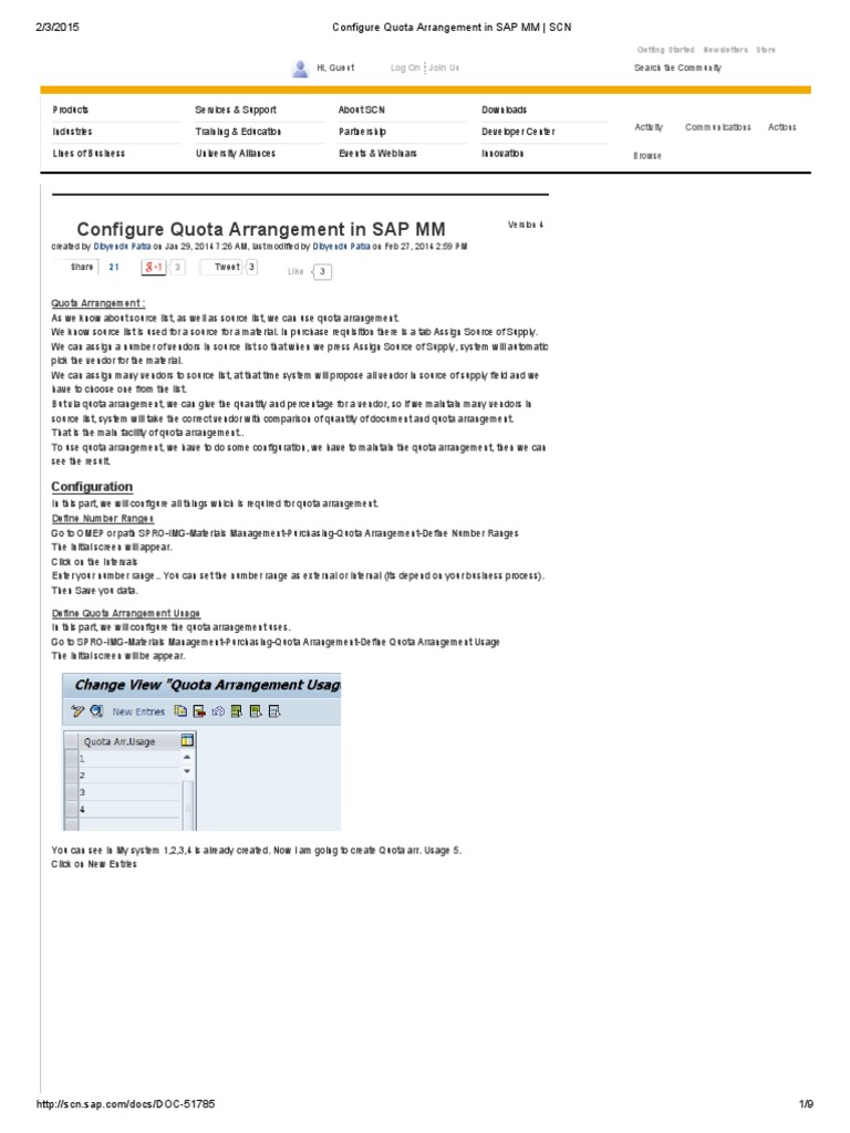 Configure Quota Arrangement in SAP MM _ SCN | Business Process | Cyberspace