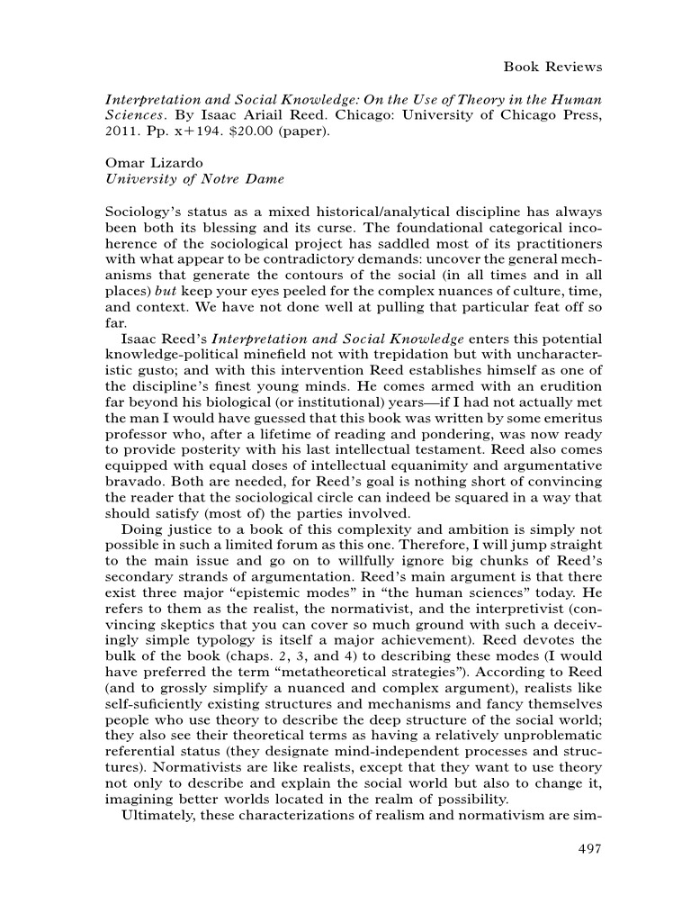Interpretation and Social Knowledge: On The Use of Theory in The Human ...