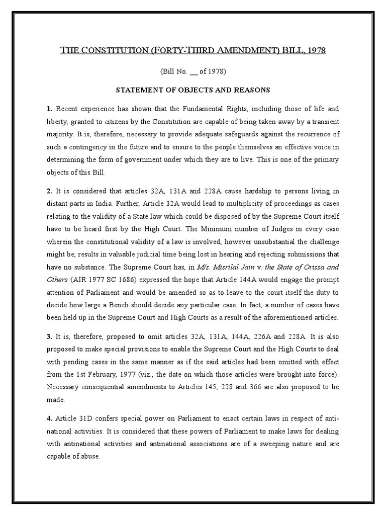 43rd Amendment | PDF | Supreme Courts | Supreme Court Of India