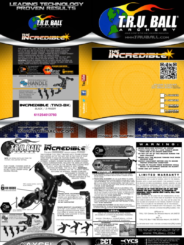 Tru Ball Incredible Release | PDF | Trigger (Firearms) | Telescopic Sight