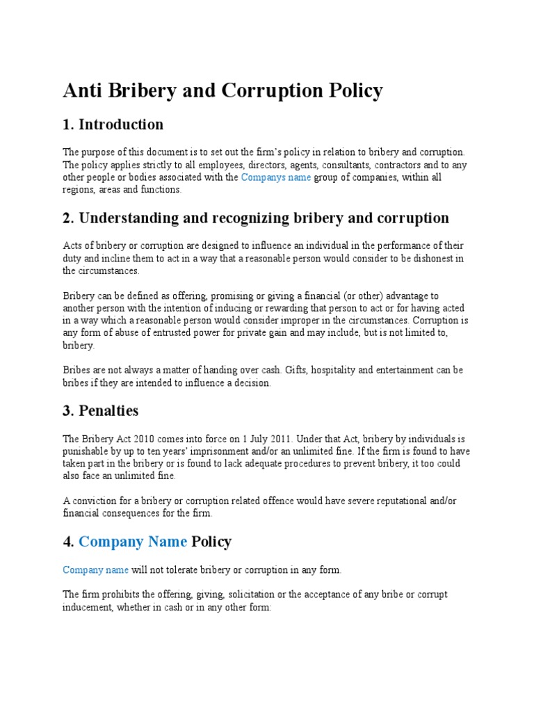 Anti-Bribery and Corruption Policy Overview | PDF | Bribery | Corruption
