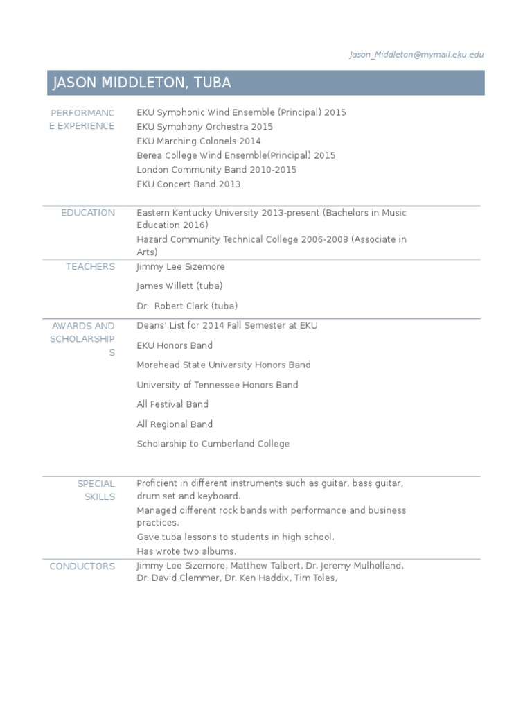 Jason Middleton: Tuba Performance Resume | PDF | Art