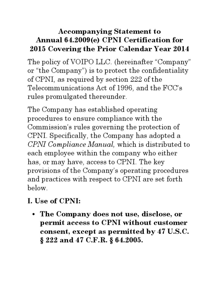 Cpni 2015 PDF | Download Free PDF | Federal Communications Commission ...