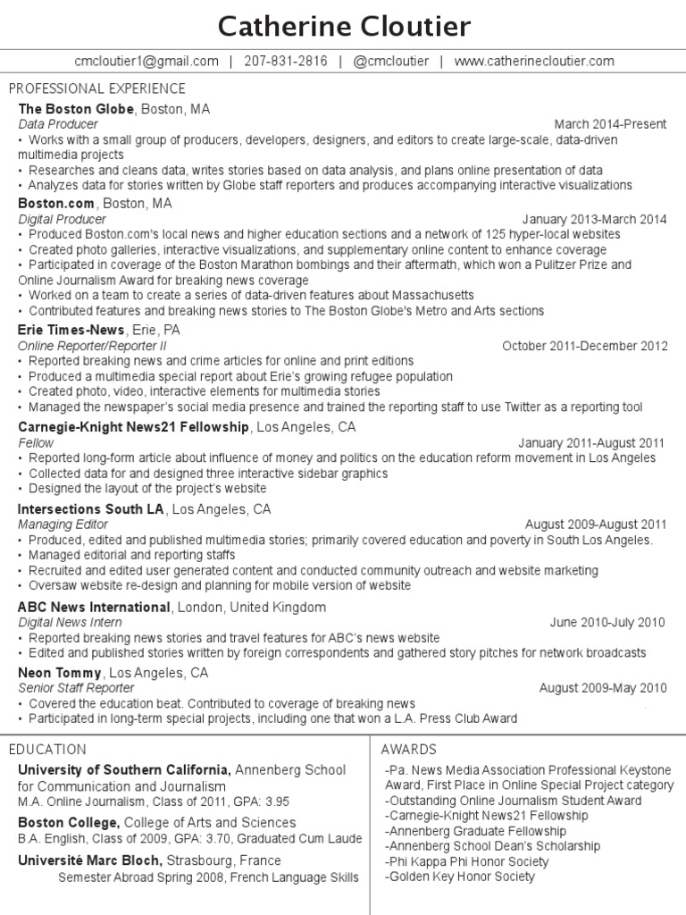 Catherine Cloutier Resume | PDF | Multimedia | News