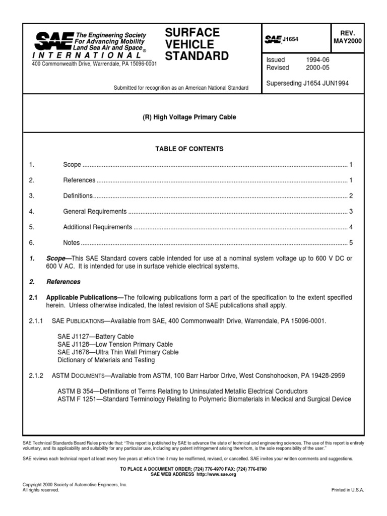 2011-12-06-1632134809-SAE J1654-2000 High Voltage Primary Cable | PDF | Electrical Conductor | Cable