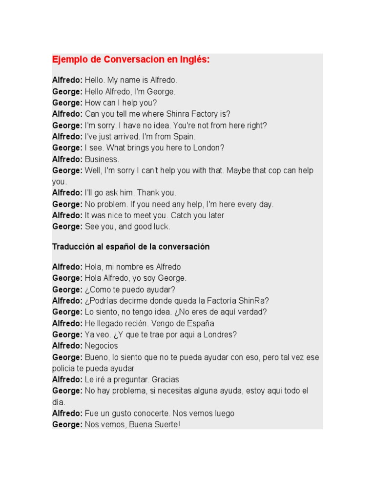 Ejemplo de Conversacion en Inglés | PDF | Ocio