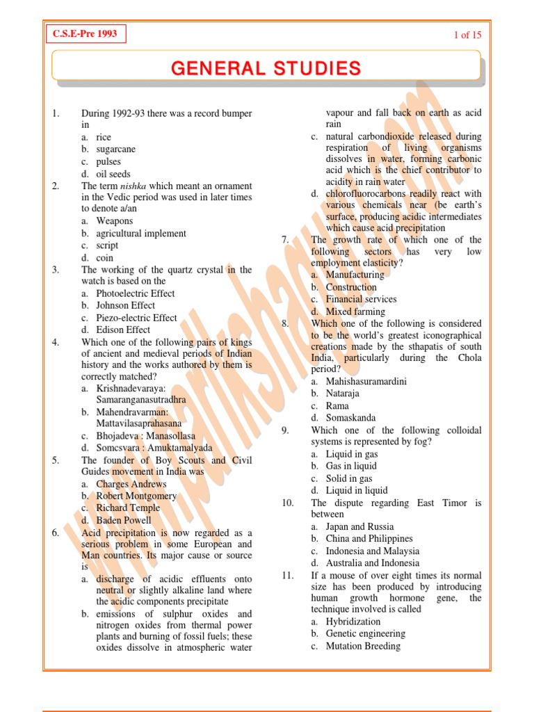 A-Level General Studies Past Paper 1993 | PDF