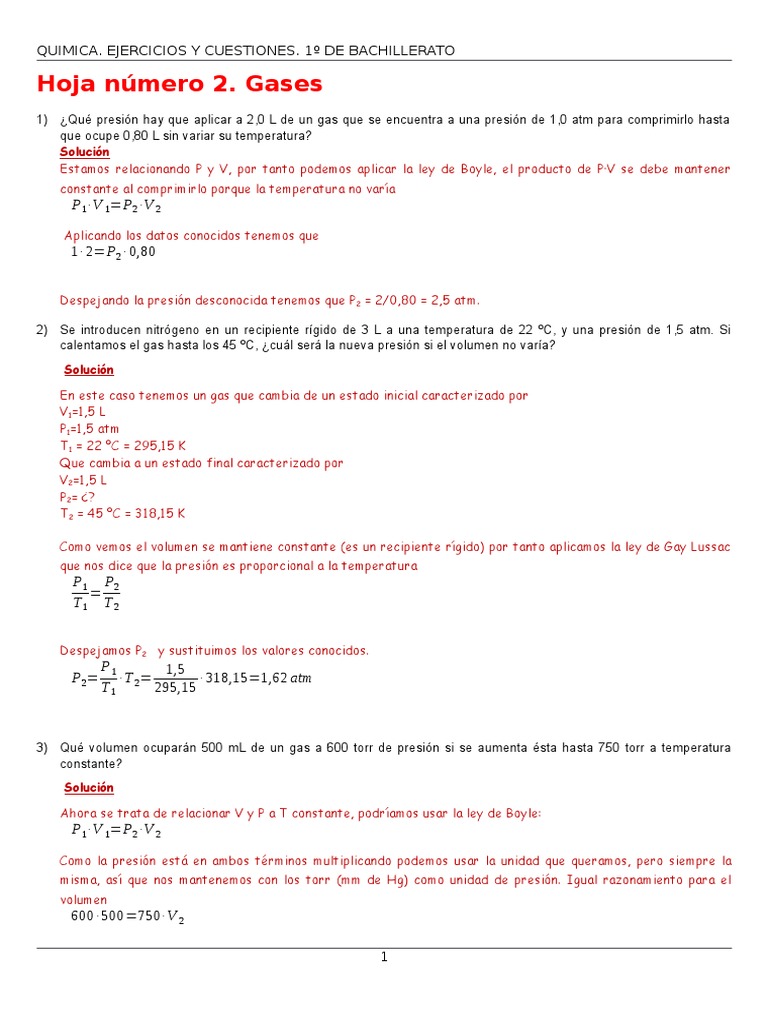 Gases. 1º Bachiller | PDF | Gases | Mole (Unidad)