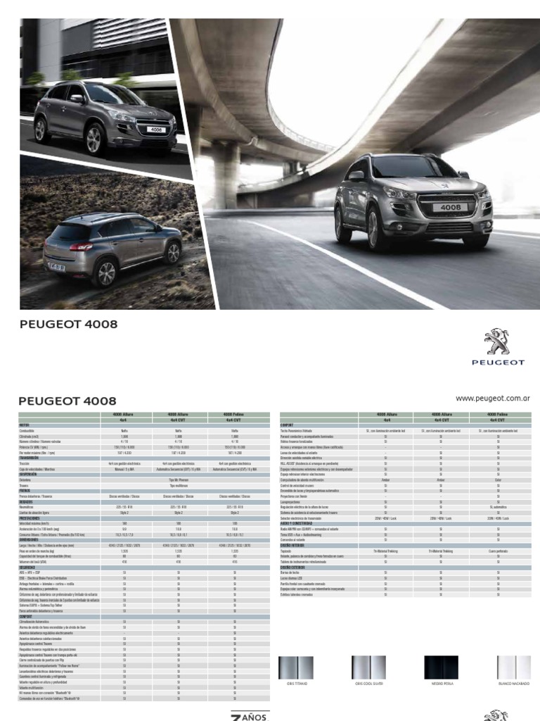 Ficha Técnica Peugeot 4008 | PDF | Diseños de automóviles | Coche