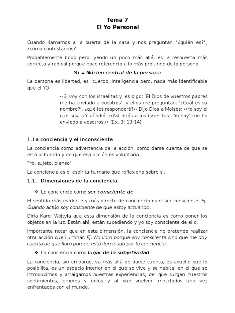 Tema 7. El Yo Personal | Realidad | Conceptos psicologicos