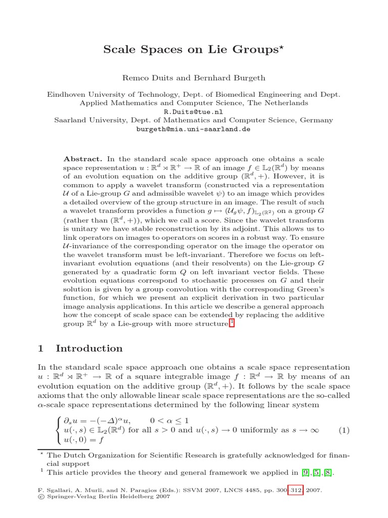 Scale Spaces On Lie Groups | PDF | Wavelet | Convolution