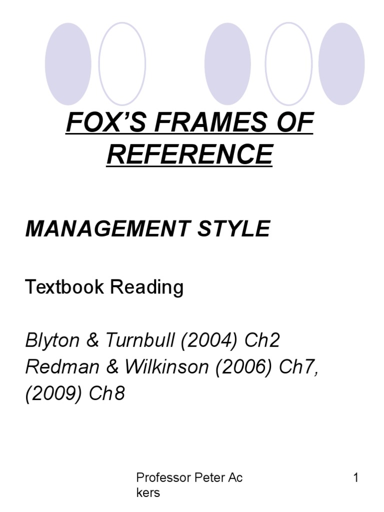 Fox S Frames of Reference | PDF | Industrial Relations | Business