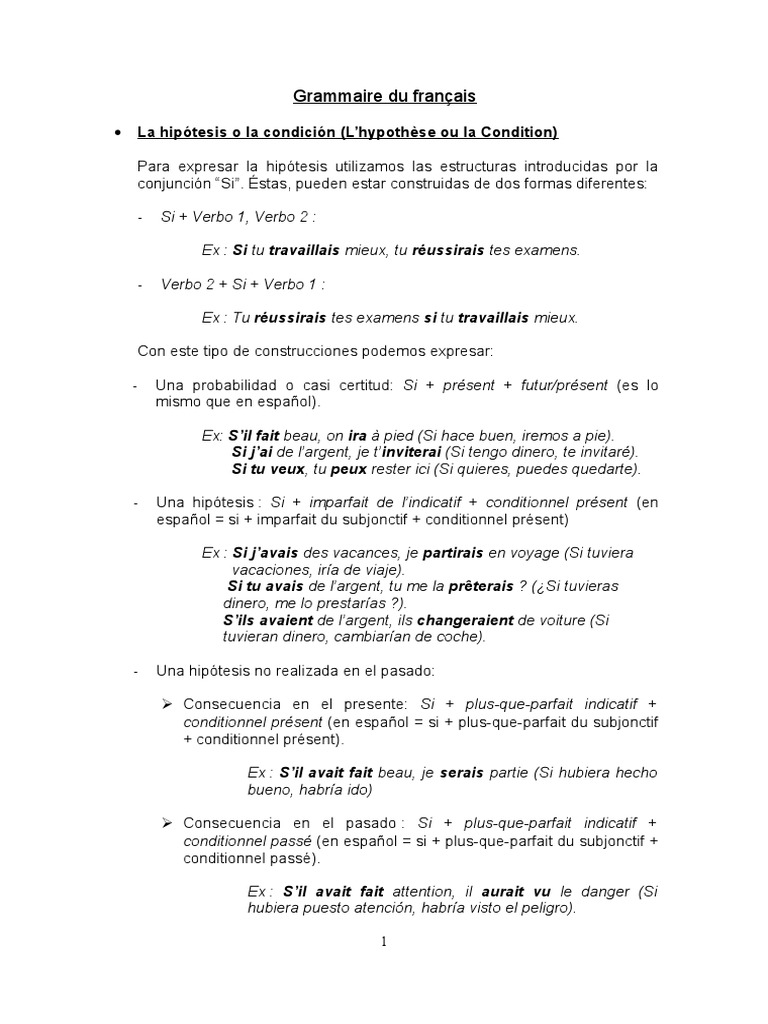 Maîtriser les Hypothèses en Français | PDF | Conjugaison | Morphologie