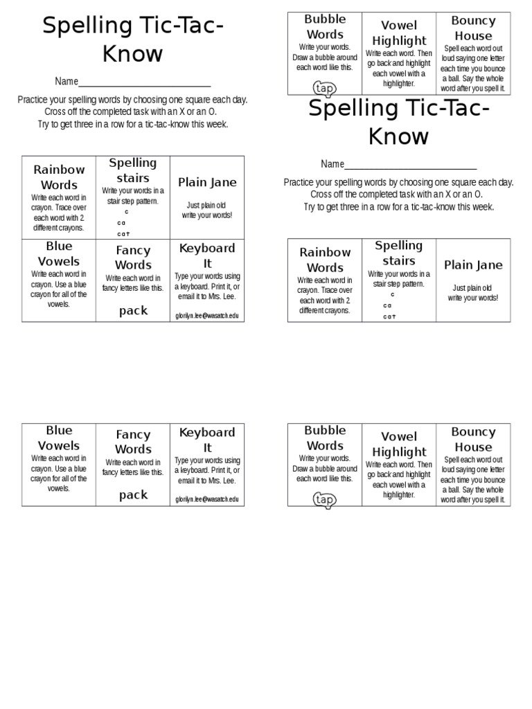 Spelling Tic-Tac-Toe Activities Guide | PDF