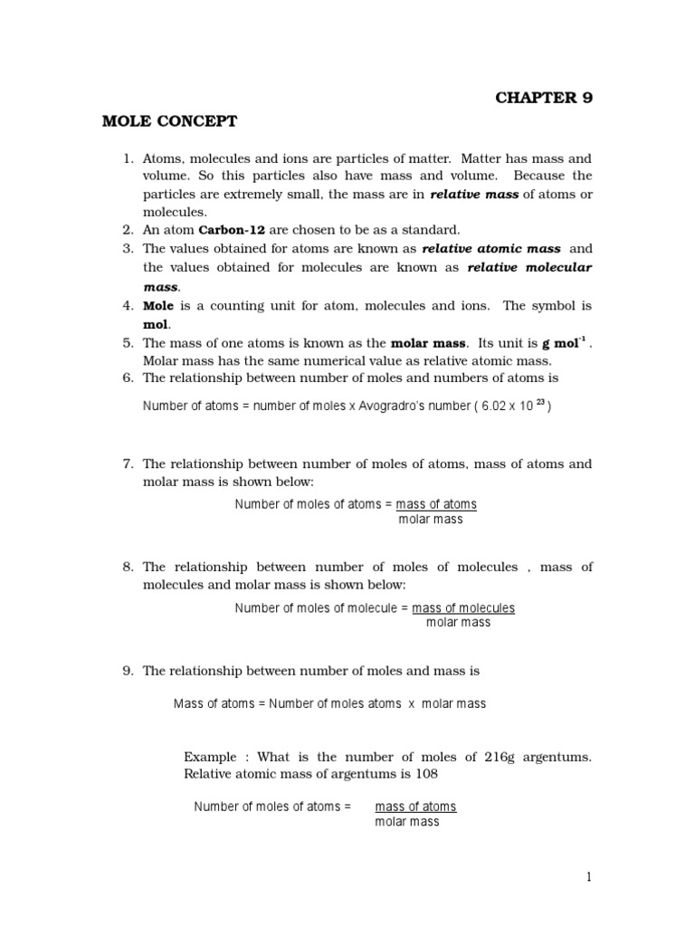 Chapter 9 - Mole Concept | Download Free PDF | Mole (Unit) | Ion