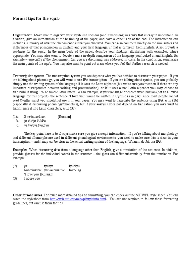 Format Squib | Notation | Linguistics