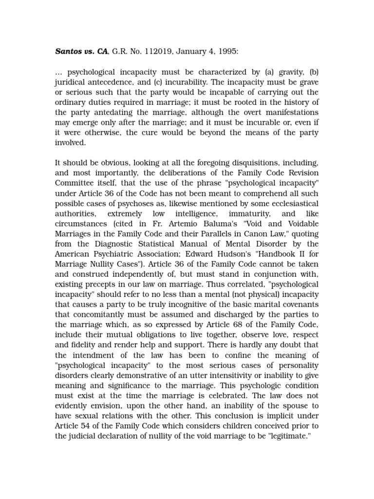 Santos and Molina Doctrines On Psychological Incapacity | PDF | Canon ...