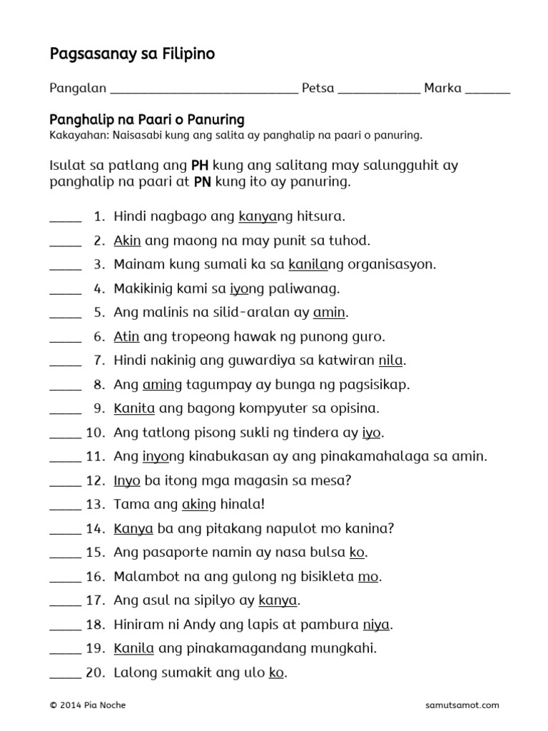 Panghalip Na Paari o Panuring 1 | PDF
