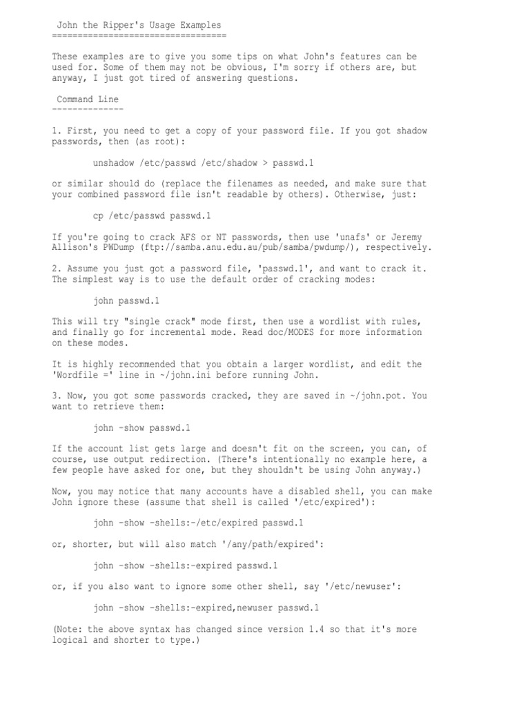 John The Ripper Examples | PDF | Superuser | Password