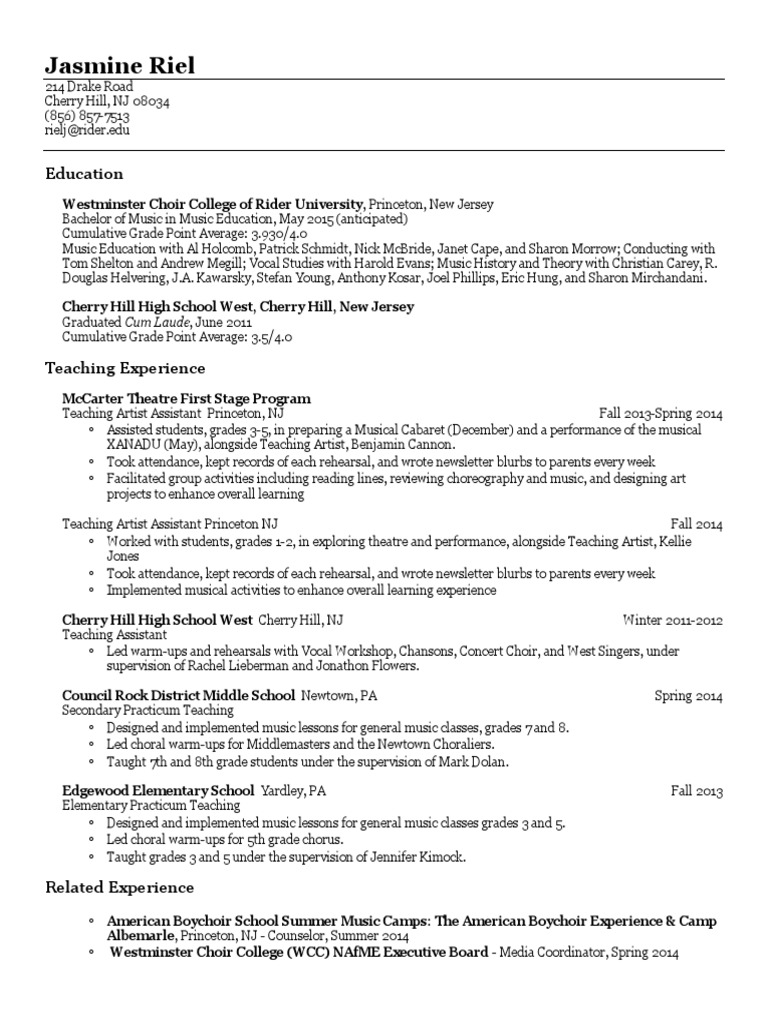 Aspiring Music Educator's Resume | PDF | Choir | Performing Arts