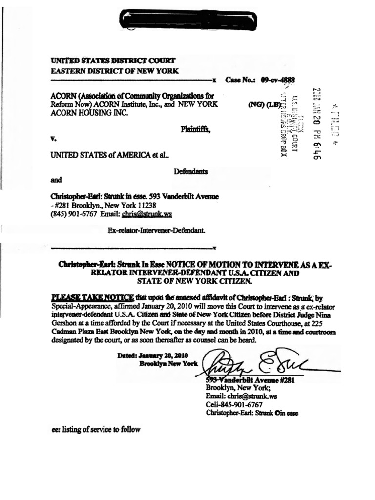 Strunk's Notice of Motion With Affidavit and Exhibits To Intervene As ...