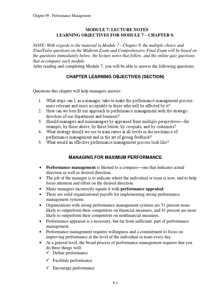 Chapter 9 - Lecture Notes | PDF | Performance Management | Performance ...