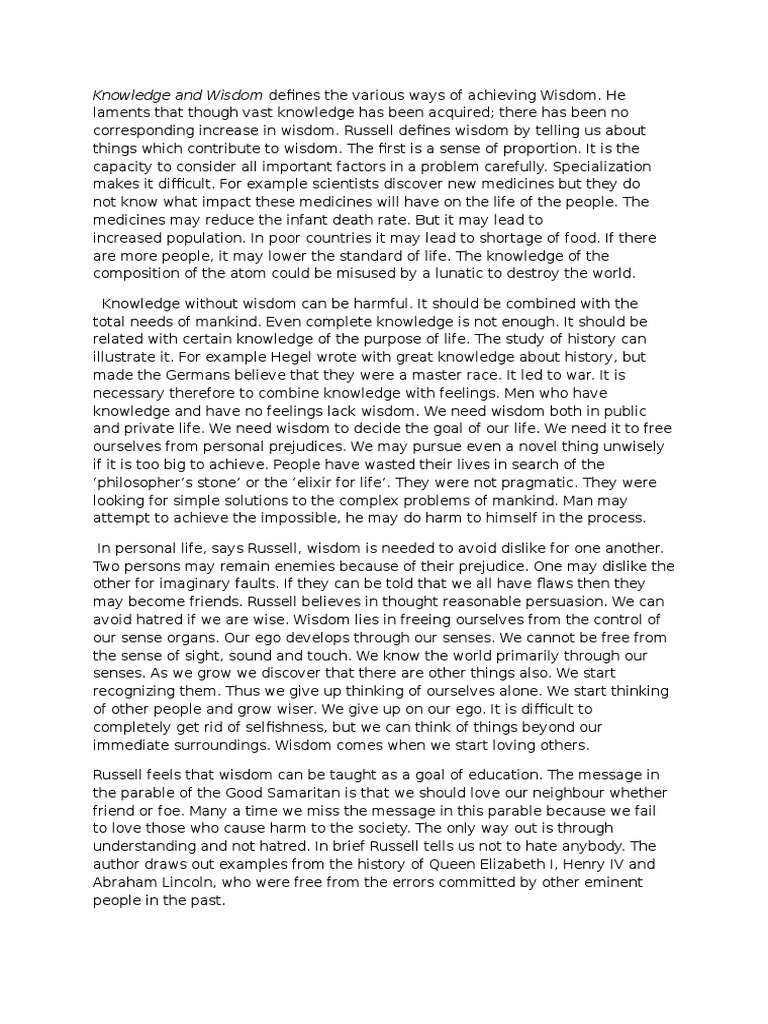 Knowledge and Wisdom Defines The Various Ways of Achieving Wisdom. He ...