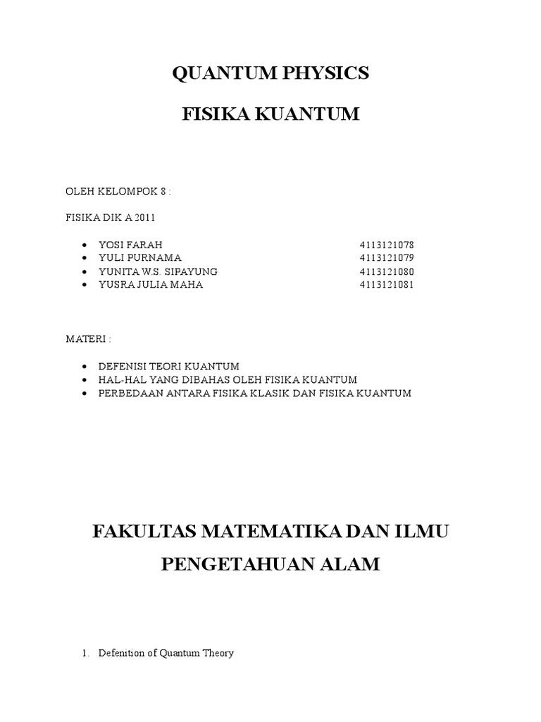 Quantum Physics Fisika Kuantum | PDF | Schrödinger Equation | Classical ...