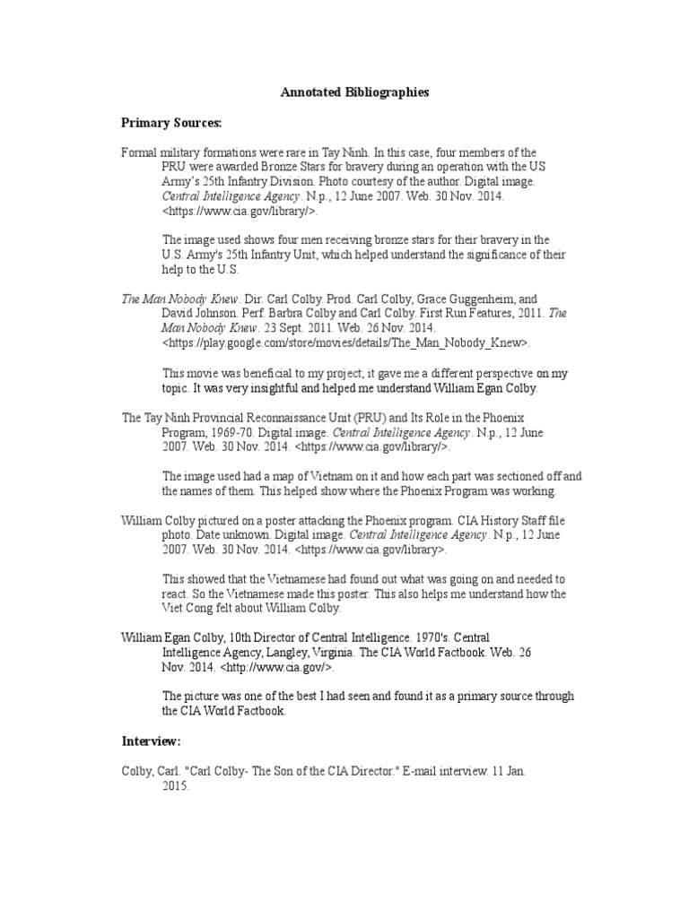 Annotated Bibliography: William Colby & Phoenix Program | PDF | Central ...
