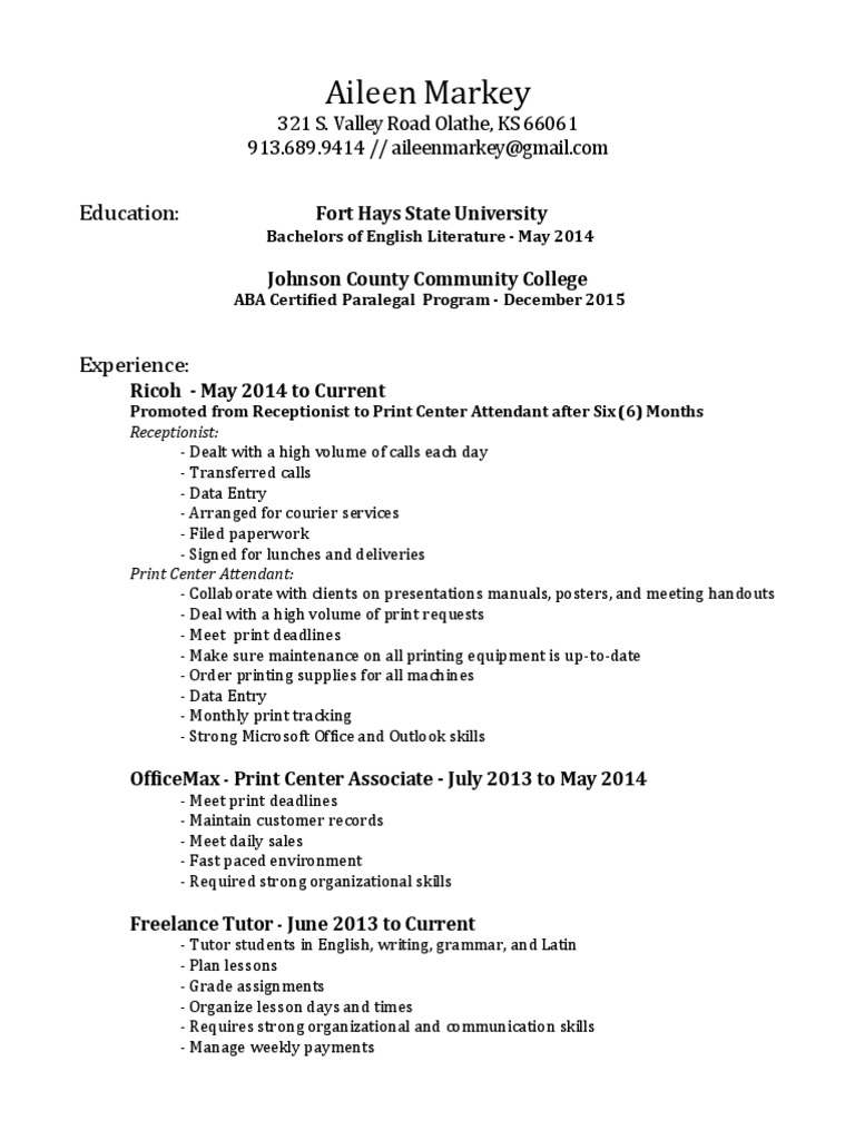 Aileen Markey's Professional Resume | PDF