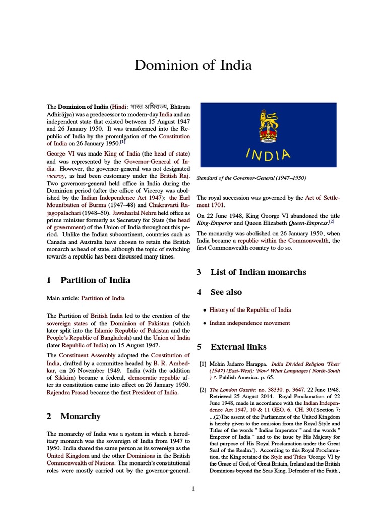 Dominion of India.pdf | British Raj | Monarchy