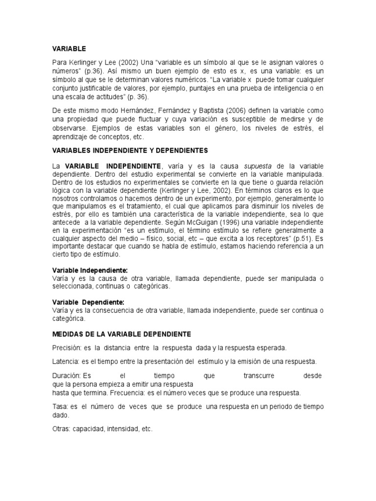 Tipos de Variables en Investigación | PDF | Medición | Conjunto ...