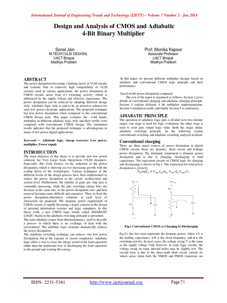 Design and Analysis of CMOS and Adiabatic 4-Bit Binary Multiplier ...