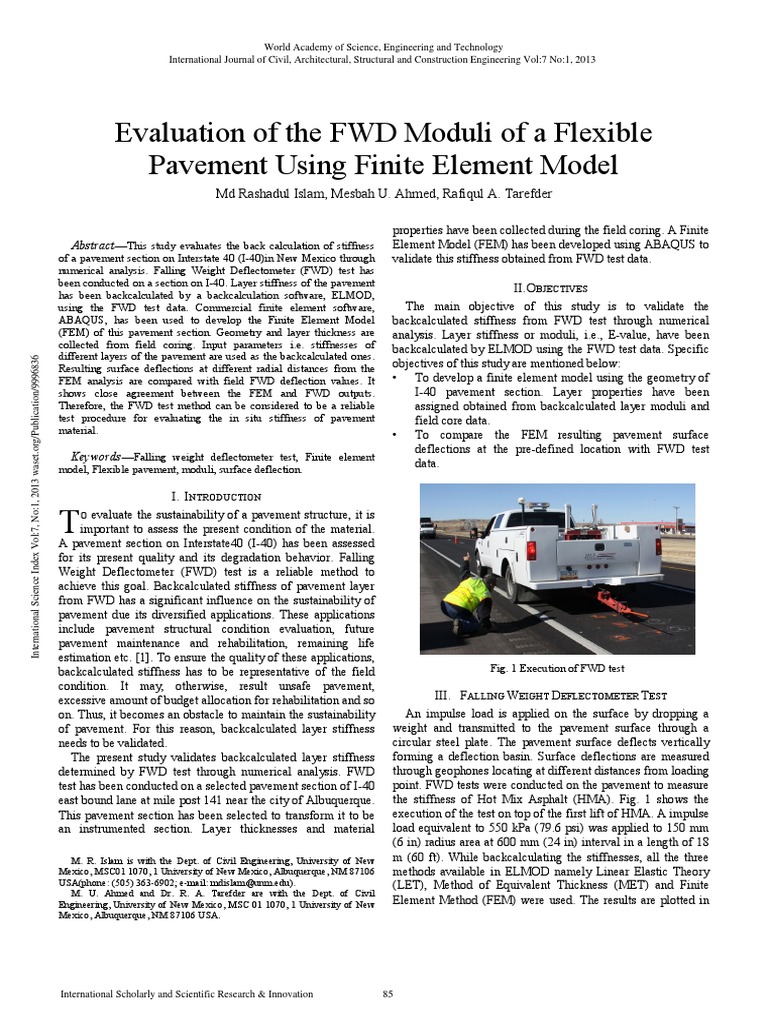 Evaluation of The FWD Moduli of A Flexible Pavement Using Finite ...