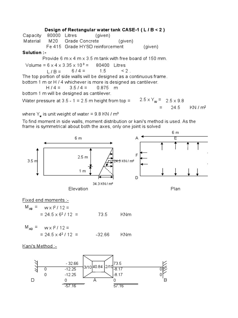 Design of Rectangular Water Tank | PDF | Bending | Economic Sectors