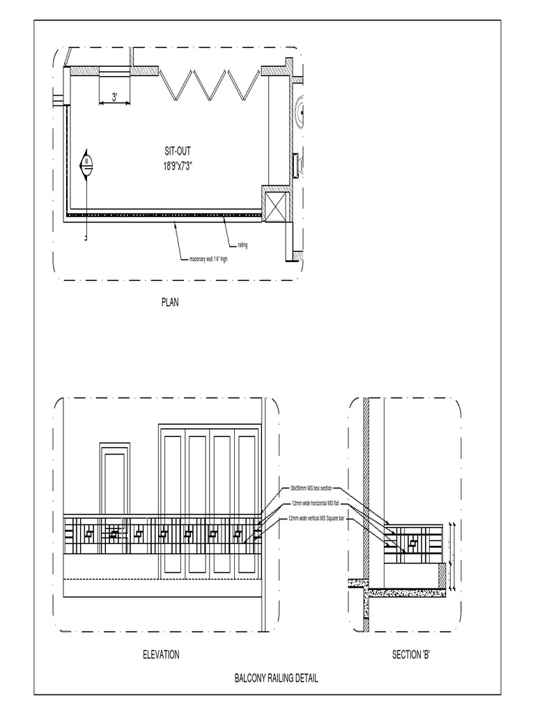 Balcony Railing Detail and Floor Plan | PDF