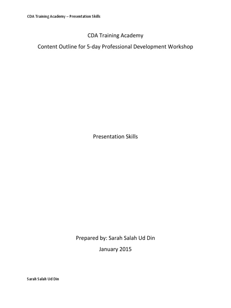 CDA Training Academy Content Outline For 5-Day Professional Development ...