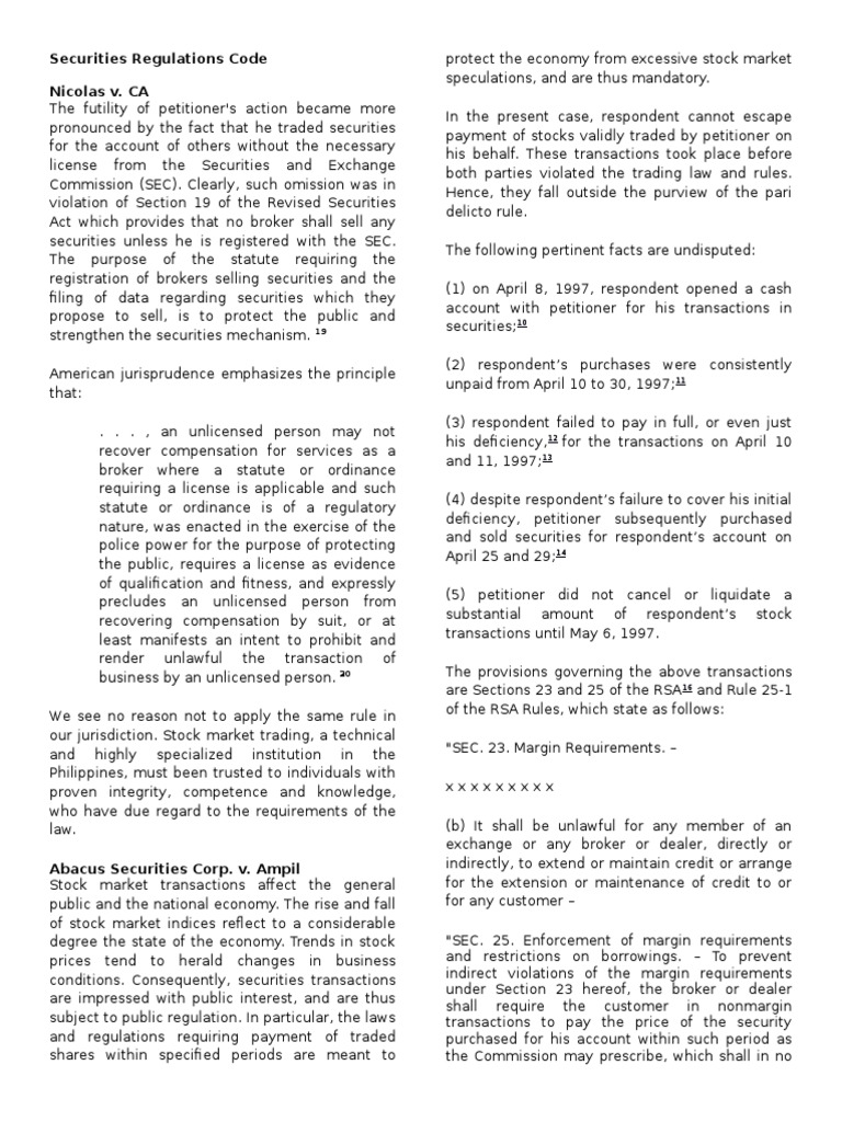 Securities Regulations Code | PDF | Securities (Finance) | Margin (Finance)