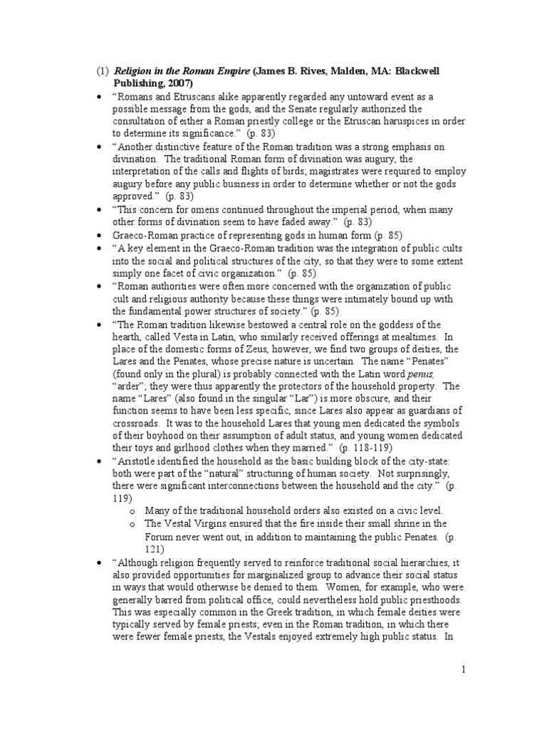 Notes For Vestal Virgins Final Paper | PDF | Ancient Roman Religion ...