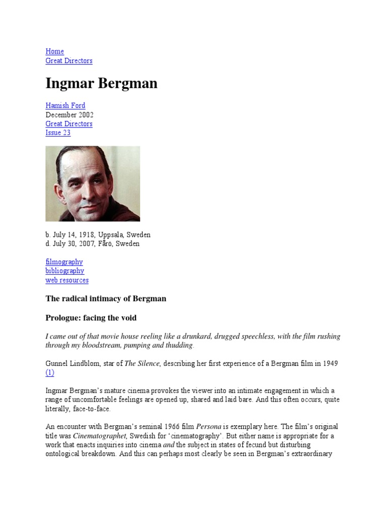3the Radical Intimacy of Bergman | PDF | Cinema | Science