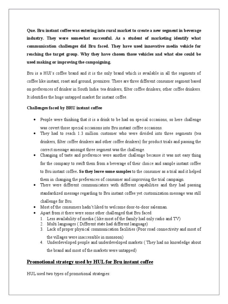 Promotional Strategy Used by HUL For Bru Instant Coffee | PDF | Coffee ...