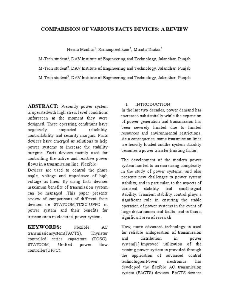 Facts Devices Comparison | PDF | Electric Power System | Electric Power ...