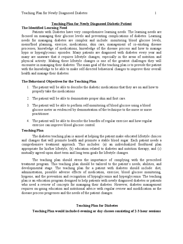 Diabetic Patient Teaching Plan | PDF | Diabetes | Diabetes Management