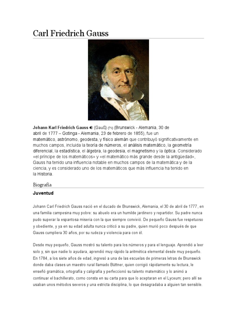Carl Friedrich Gauss | PDF | Enseñanza de matemática | Análisis matemático